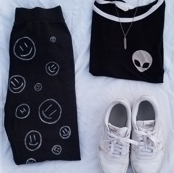 Pants & Jumpsuits | Smiley Face Black Sweatpants | Poshmark